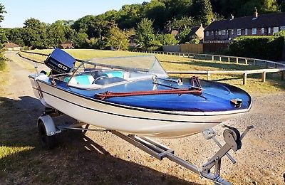 Classic Wooden Retro Speed Boat 1962 Broom With Outboard Trailer And ...